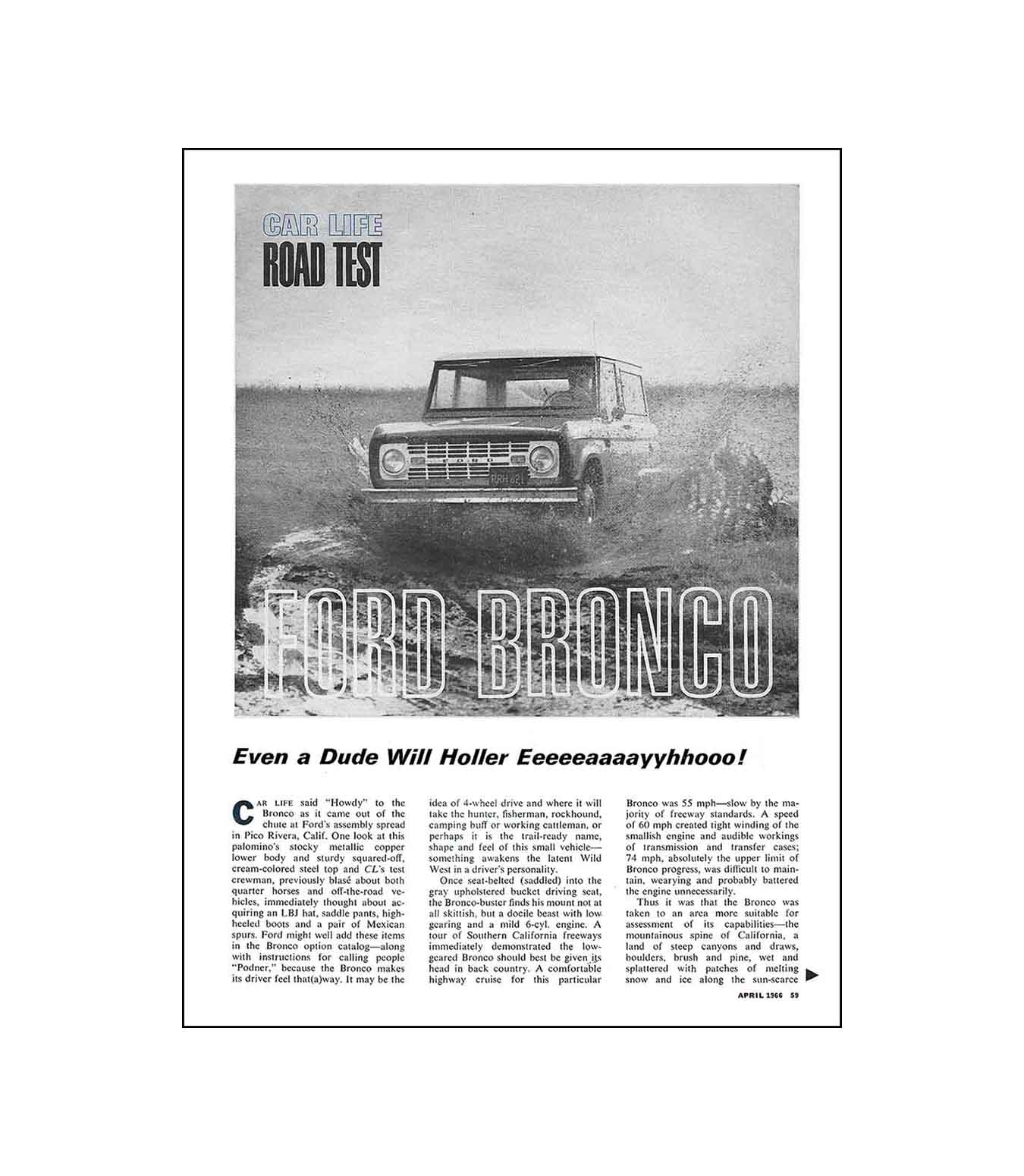 1966 Ford Bronco Road Test - Car Life Magazine - Over-Drive Magazine