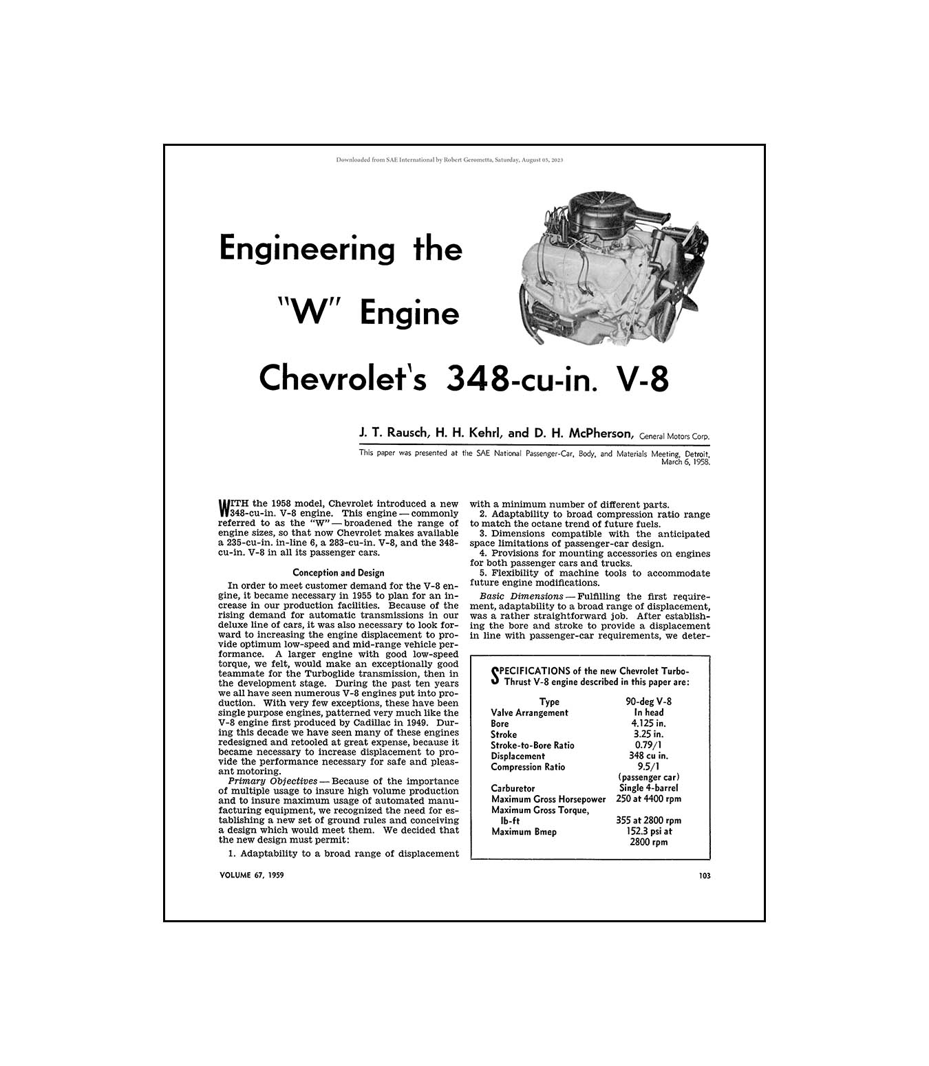 1958 Chevrolet 348 CID V-8 - Engineering the “W” Engine - Over-Drive ...