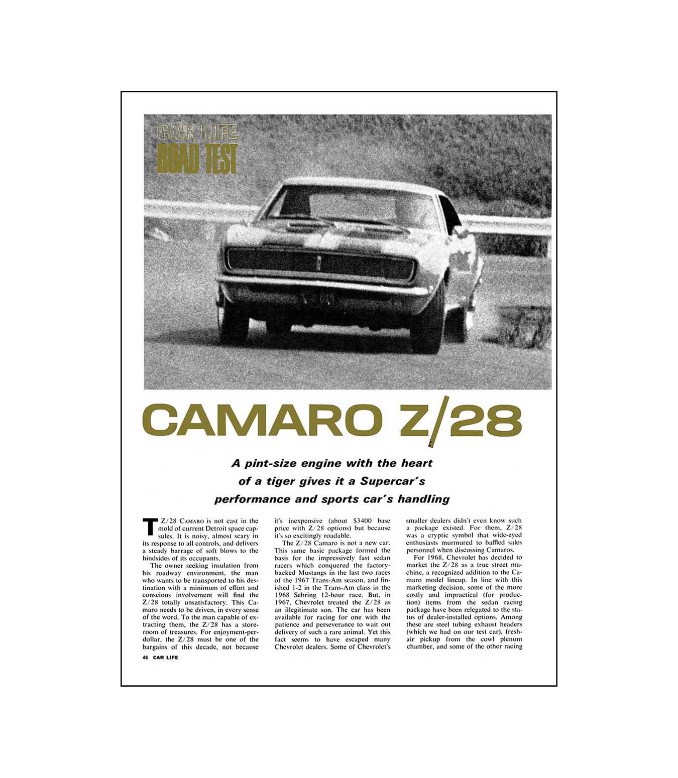 1968 Chevrolet Camaro Z28 Road Test - Car Life Magazine - Over-Drive ...