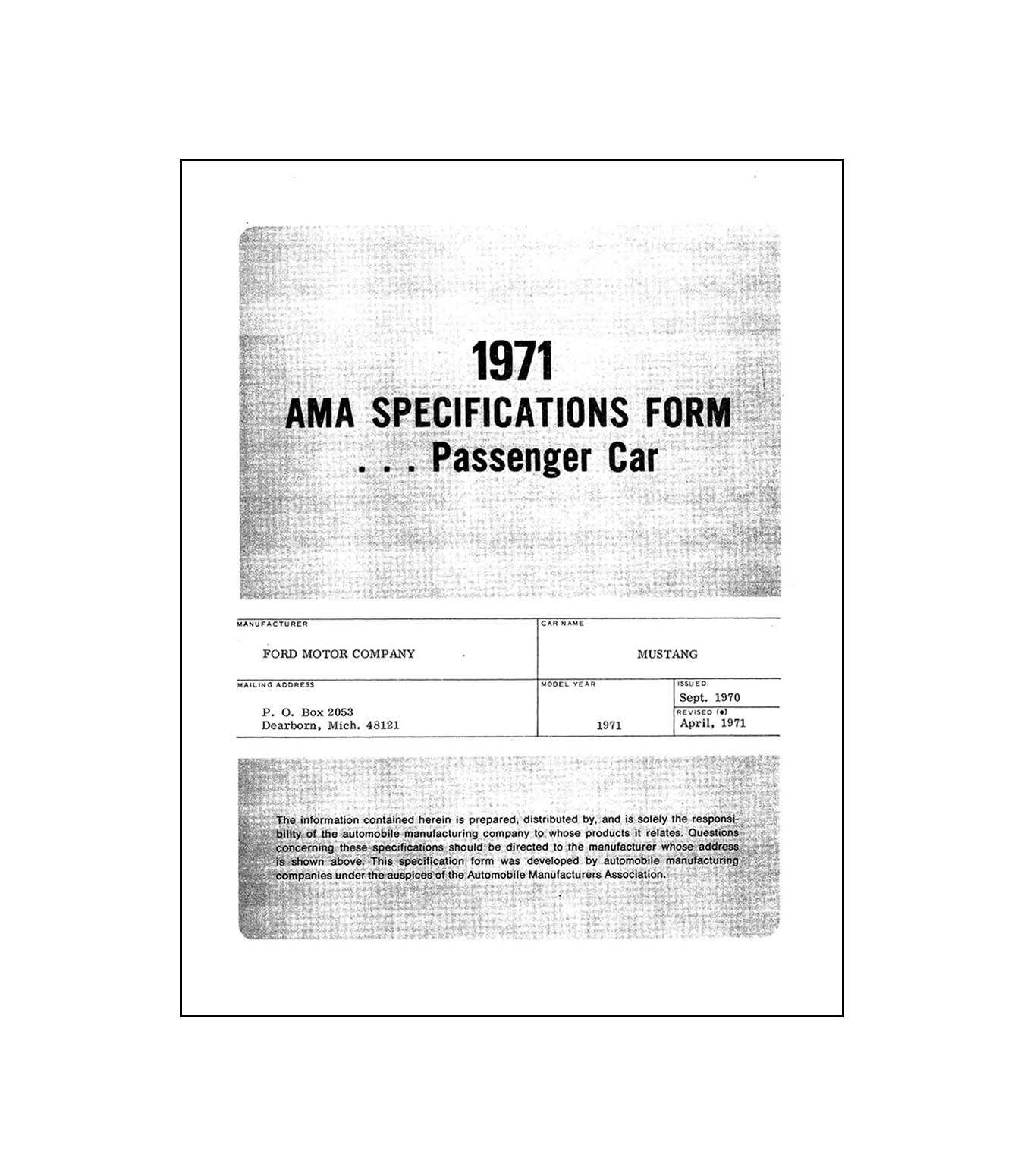 1971 Ford Mustang AMA Specifications Sheets - Over-Drive Magazine
