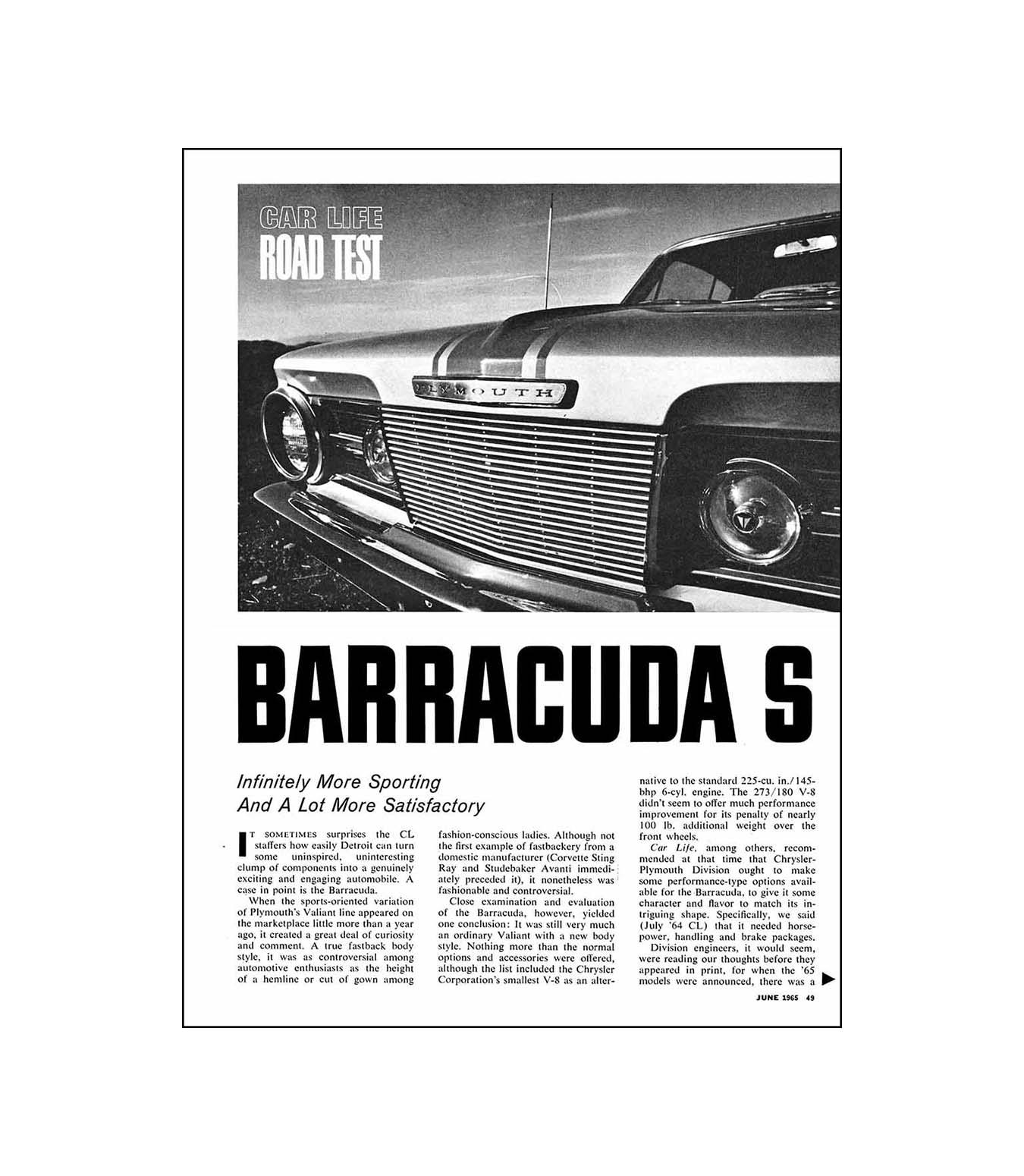 1965 Plymouth Barracuda S Road Test - Car Life Magazine - Over-Drive ...