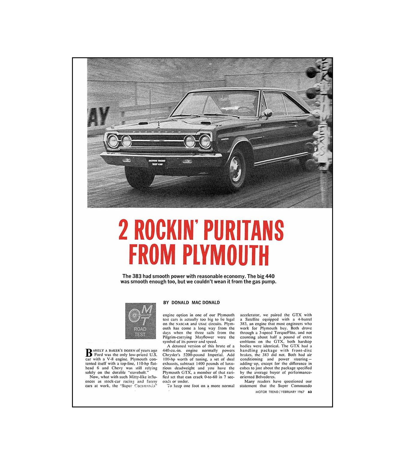 1967 Plymouth GTX & 383 Satellite Road Tests - Motor Trend Magazine ...
