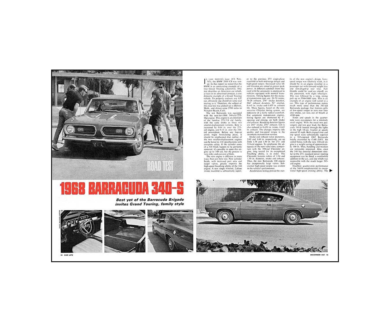 1968 Plymouth Barracuda Formula S 340 Road Test - Car Life Magazine ...
